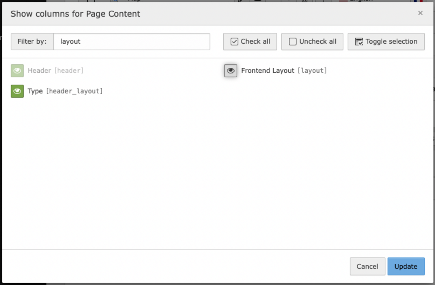 Manage displayed columns in List and File List View in TYPO3 v11
