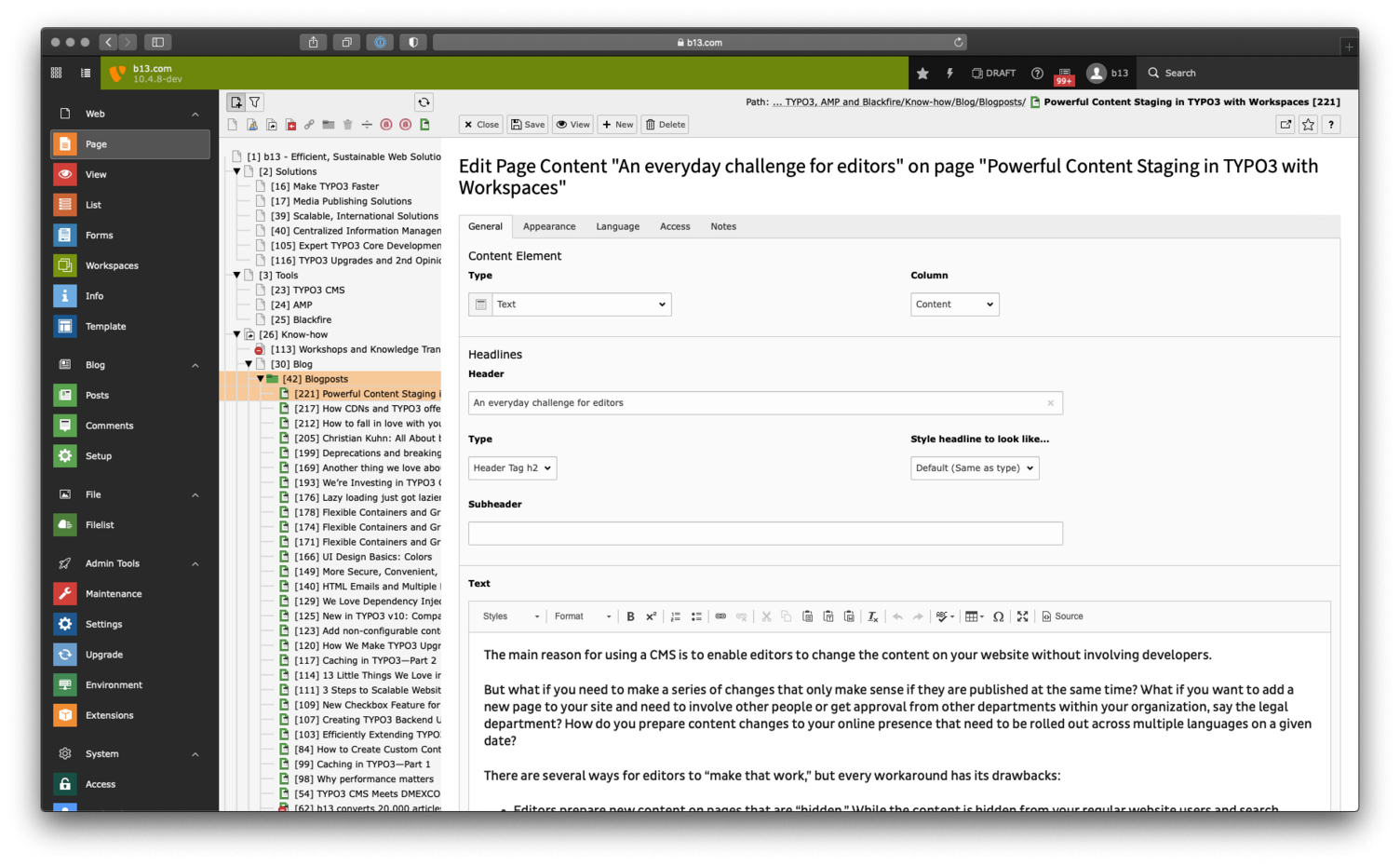 An introduction to content staging in TYPO3 with Workspaces